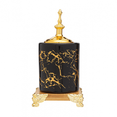 Trad Circular Censer Black Color With Golden Marble Design And Wooden ...